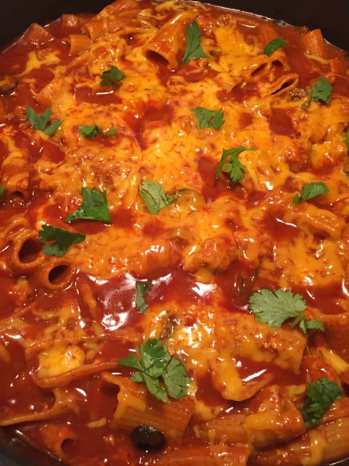 One Pan Spicy Enchilada Pasta | Sweeter With Sugar